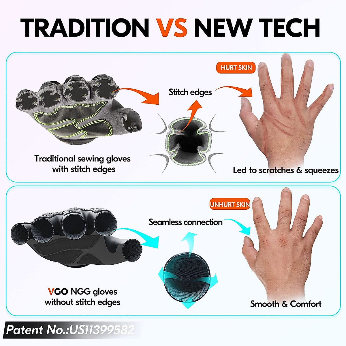 Vgo... NGG X1 Seamless Utility Gloves,Safety Work Gloves,Knuckle Impacted Mechanic Gloves(Size L,Black,TP1105)