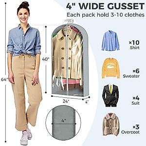 4 pack 40" Clear Garment Bags for Hanging Clothes, Suit Bags for Closet Storage, Clothing Storage, Garment Bags for Travel Covers with 4" Gussets for Coats, Shirts, Jackets, Sweater