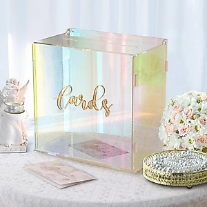 OurWarm Iridescent Acrylic Wedding Card Box with String Light, DIY Gift Card Box for Wedding Reception, Wedding Envelope Money Card Box Holder for Party Graduation Baby Shower Birthday Decorations