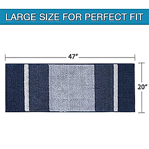 Luxury Chenille Microfiber Floor Mat for Living Room Bedroom, Gradient Navy Stripe Pattern Shag Plush Rug, Soft Non Slip Absorbent Bathmat Washable Home Decor, (47×20 inch, Navy)