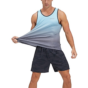 EZRUN Men's Quick Dry Workout Tank Top for Bodybuilding Gym Athletic Jogging Running,Fitness Training Swim Sleeveless Shirts(BlueGradient,s)