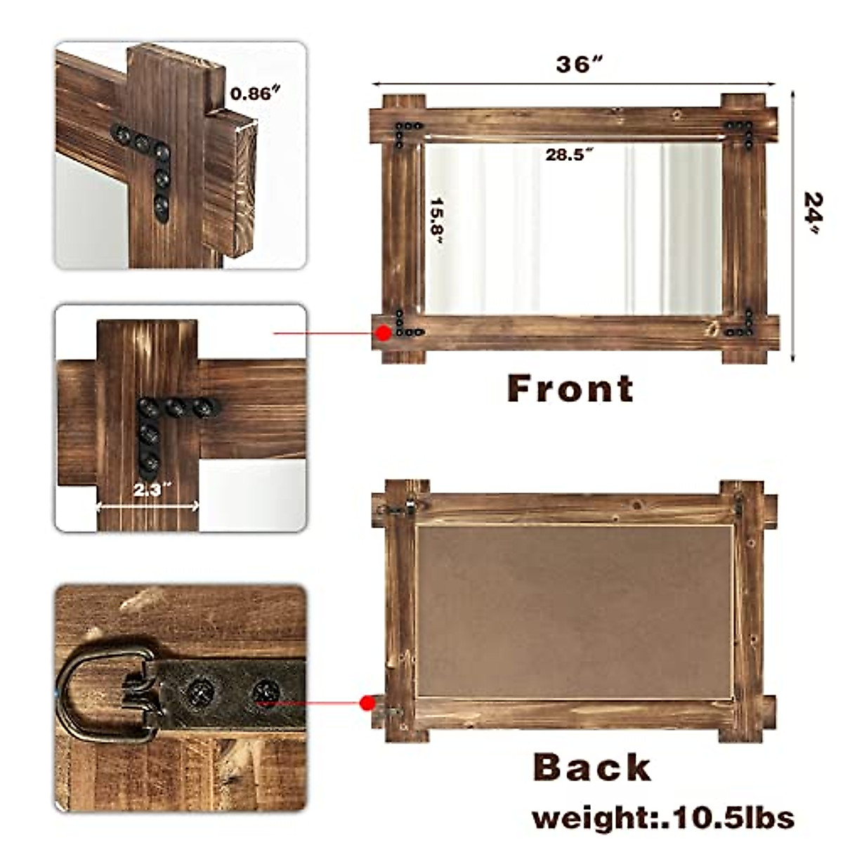 MeMoreCool Farmhouse Mirror Rustic Mirror Wood Framed Mirror for Bathroom, Decorative Bathroom Mirrors for Wall Wood, Wall Mounted Rectangular Mirror for Bedroom Living Room, Wood Mirror 24x36 Inch
