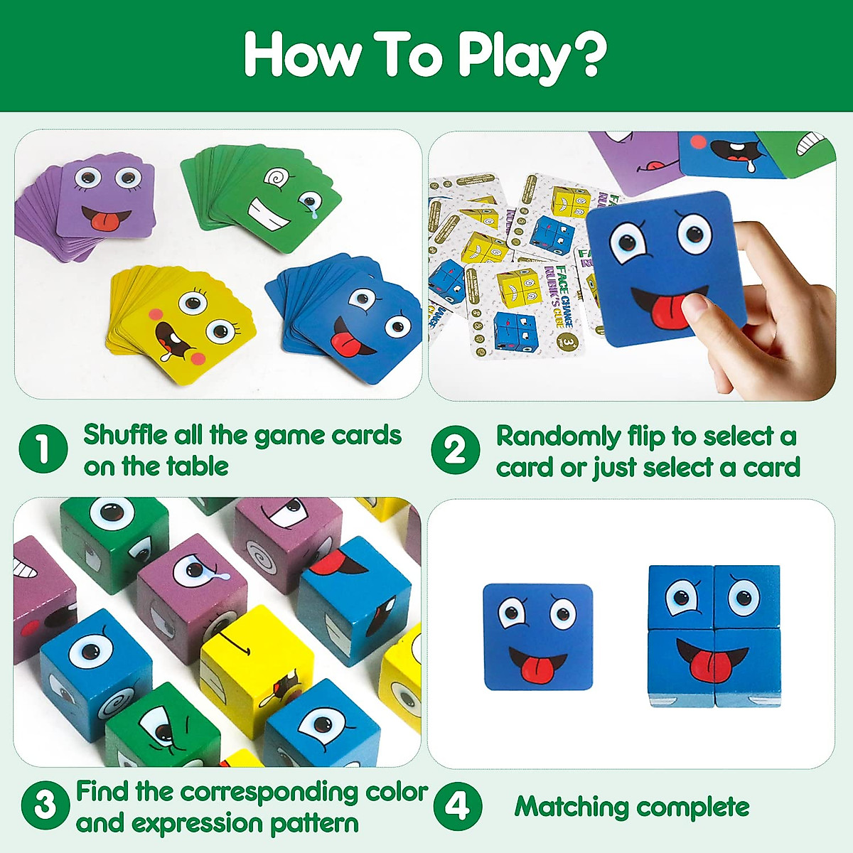 RAEQKS Wooden Expressions Building Block Brain Teasers Puzzle Magic Face Changing Cube Educational Montessori Toys Family Board Games Matching Puzzles Set for Toddlers Kids Aged 3 4 5 6 Years and Up