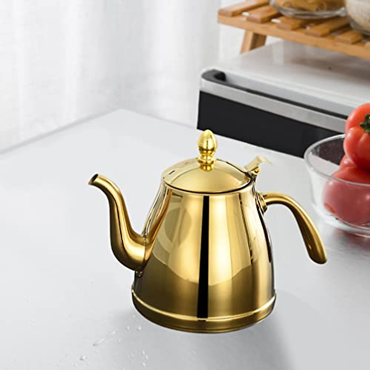 Gooseneck Kettle Stainless Steel Tea Kettle Teapot Water Boiling Kettle Coffee Beverage Pitcher Water Jug for Stovetop Gold 1. 5L