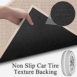 Indoor Door Mat Rug Non Slip, Washable Entry Mat Entry Way Rug, Long Outdoor Door Mat Waterproof, Entryway Mat Front Rubber Door Mat Outdoor Entrance, Low Profile Doormat Entry Rug, Beige