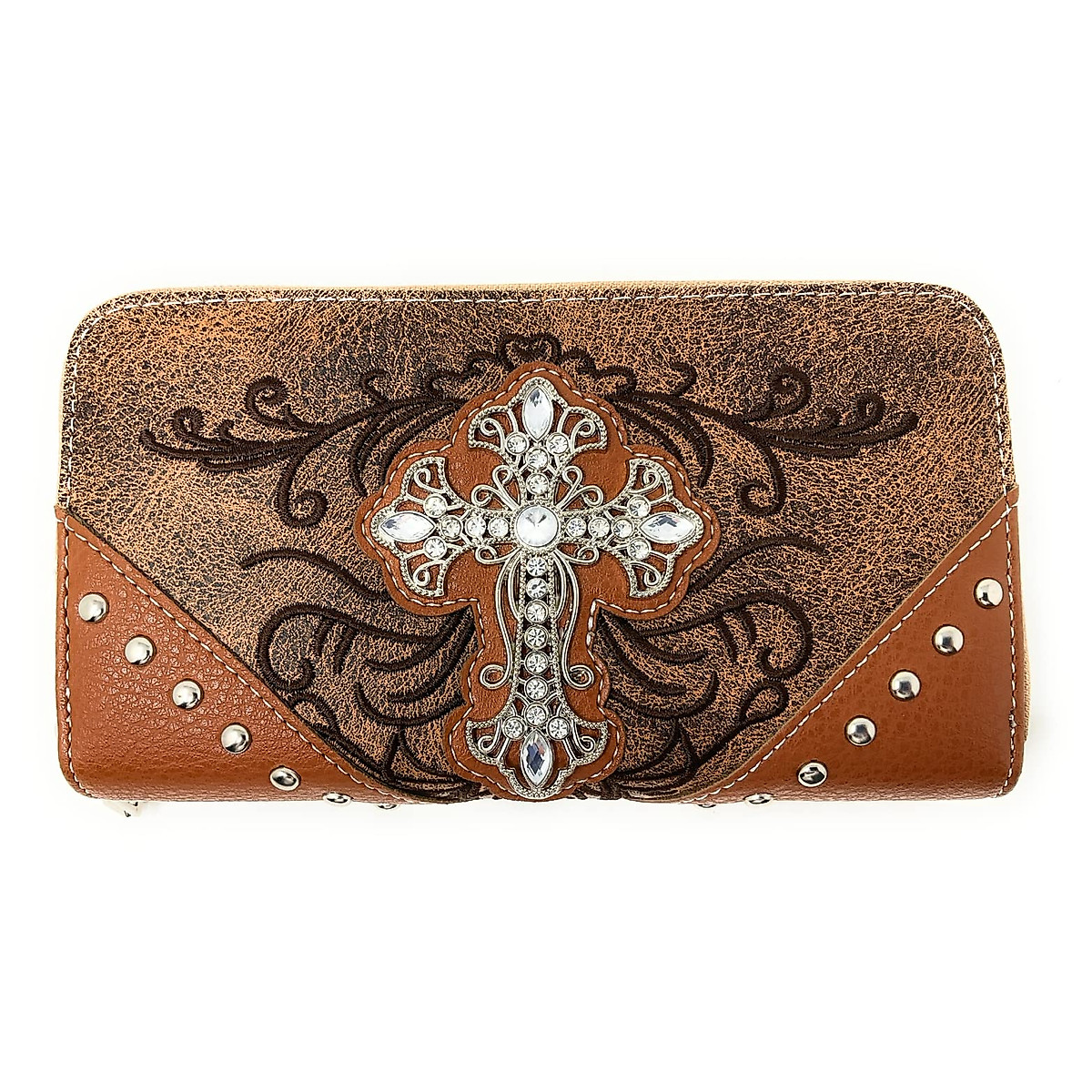 Things2Die4 Western Embroidered Concealed Carry Purse/Wallet Set w/Rhinestone Cross (Purple)