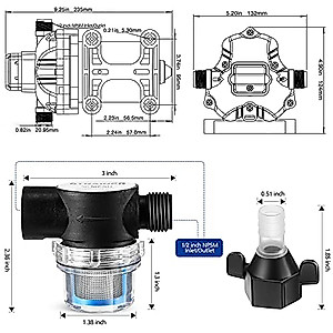 Water Pressure Diaphragm Pump Industrial 115V, Self Priming Pump 4 Gpm 45 Psi include Power Plug, Fittings Strainer Filter for Kitchen Bathroom RV Marine Yacht Caravan, Garden Hose