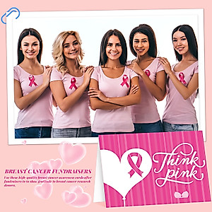 Tenceur 60 Sets Breast Cancer Cards Pink Ribbon Thank You Cards Breast Cancer Thank You Cards with Envelopes and Stickers for Breast Cancer Fundraising and Awareness Events