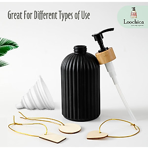 LOOCHICA Do It Yourself 2 Pack Black Glass Soap Dispenser Set with Bamboo Tray, Matte Black Soap Dispenser Suitable for Kitchen Sink, Bathroom, Rustic Kitchen Décor