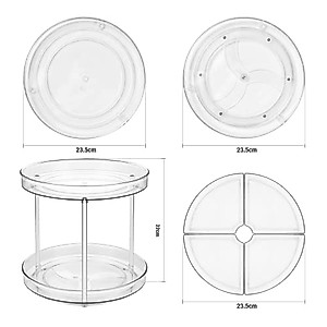 aceyoon 2 Tier Lazy Susan Spice Rack with 4 Removable Bins，9.25'' Clear Turntable Storage Organizer 360° Rotating Acrylic Cabinet Organizer for Kitchen Pantry Bathroom Makeup Organizing Container