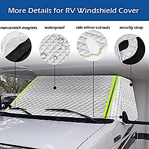 Big Hippo Windshield Cover RV Window Sunshade Cover for Class C Ford E450 1997-2022 Motorhome, UV Block Offer Complete Privacy with Reflective Strips RV Accessories 4 Layers with Mirror Cutouts Silver