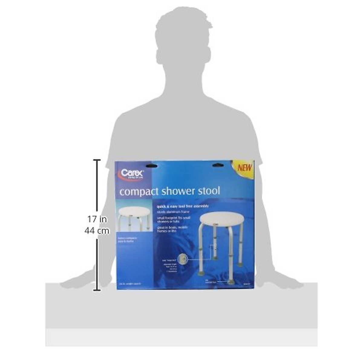 Carex Compact Shower Stool - Adjustable Height Bath Stool and Shower Seat - Aluminum Bath Seat That Supports 250lbs, Shower Chair for Inside Shower