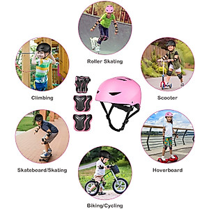 WayEee Kids Bike Helmet Knee Elbow Pads Wrist Guards Set for 4~10yrs Boys Girls Child, Adjustable Protective Gear Set for Sports Skateboarding Cycling Scooter Roller Skating Longboard Rollerblade