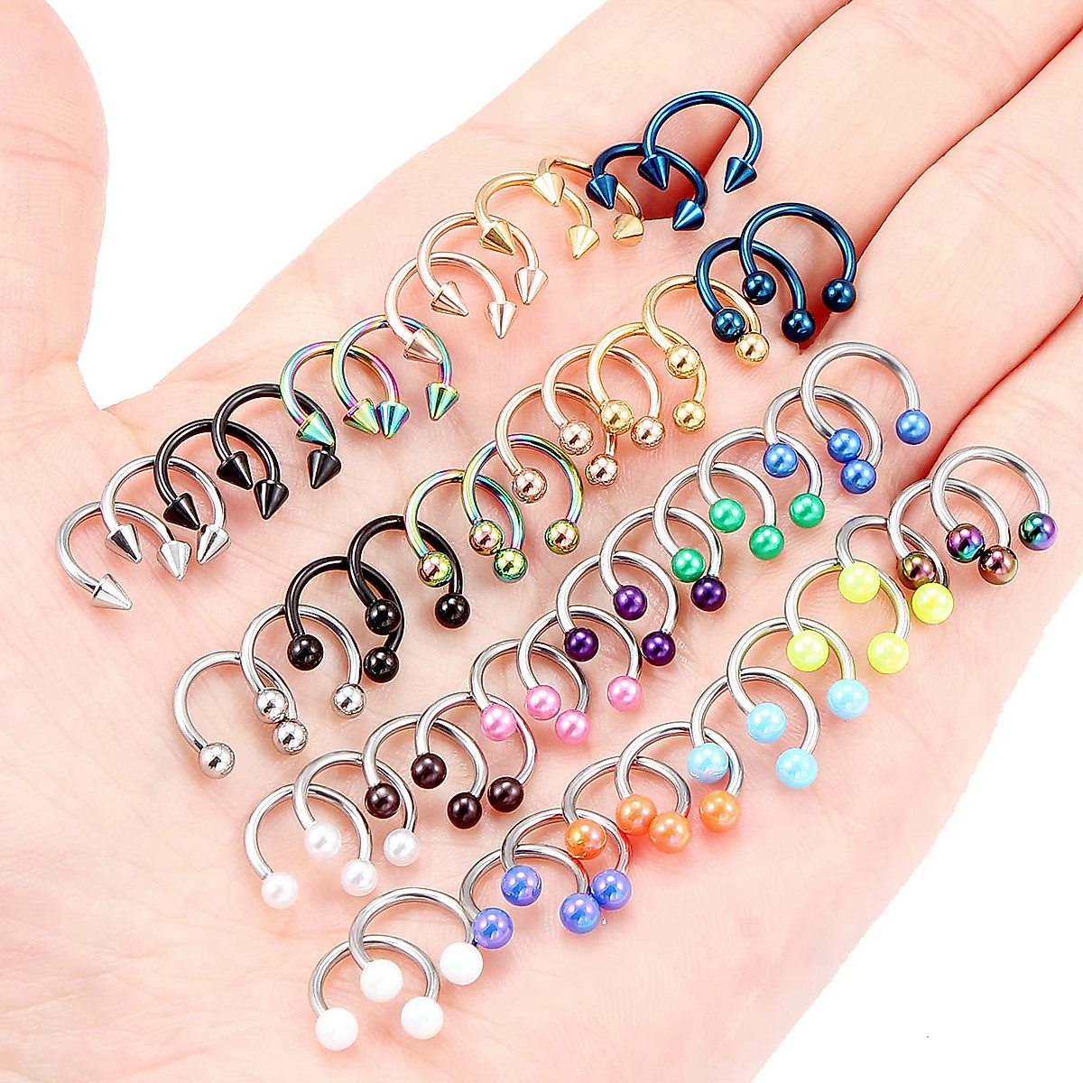 Vsnnsns 16G Surgical Steel Horseshoe Nose Septum Rings Piercing Jewelry Cartilage Helix Tragus Earring Studs Hoop Lip Horseshoe Ring Piercing Jewelry Retainer for Women Men 8mm 48pcs
