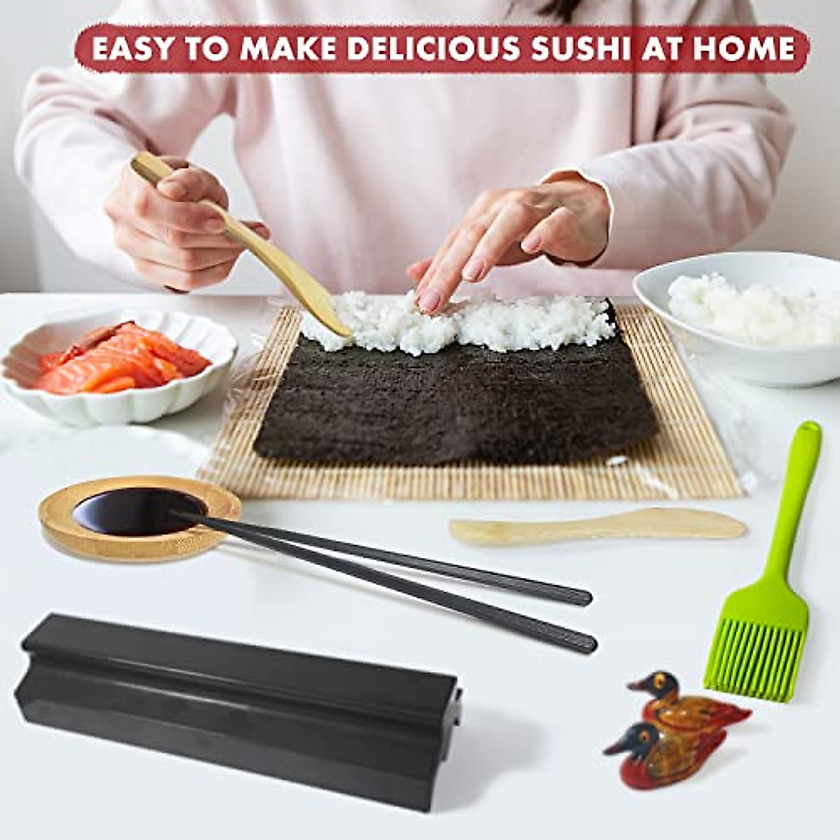 MLRYH Sushi Making Kit Sushi Maker Set for Beginners 21 Pcs Plastic Premium Set Sushi Tool Set Sushi Rice Roll Mold Shapes, DIY Sushi Prefect Home Sushi Tool.