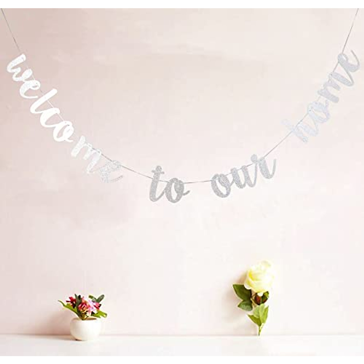 StarsGarden Silver Glitter Welcome to Our Home Banner for Housewarming Patriotic Military Decoration Family Party Supplies Cursive Bunting Photo Booth Props Sign(Silver Welcome Home), SG-22N448