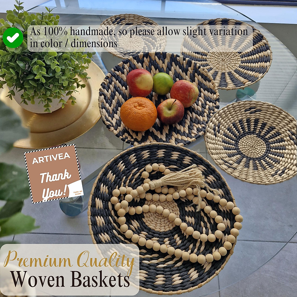 Artivea 5 Boho Basket Wall Decor Set - hanging Woven Wall Baskets Decor Boho - Boho Wall decor Baskets - Boho wicker wall decor - Basket Wall Art Decor - Boho Rattan Woven Wall Decor - Boho Rattan Wall Decor– Exclusive Registered Brand