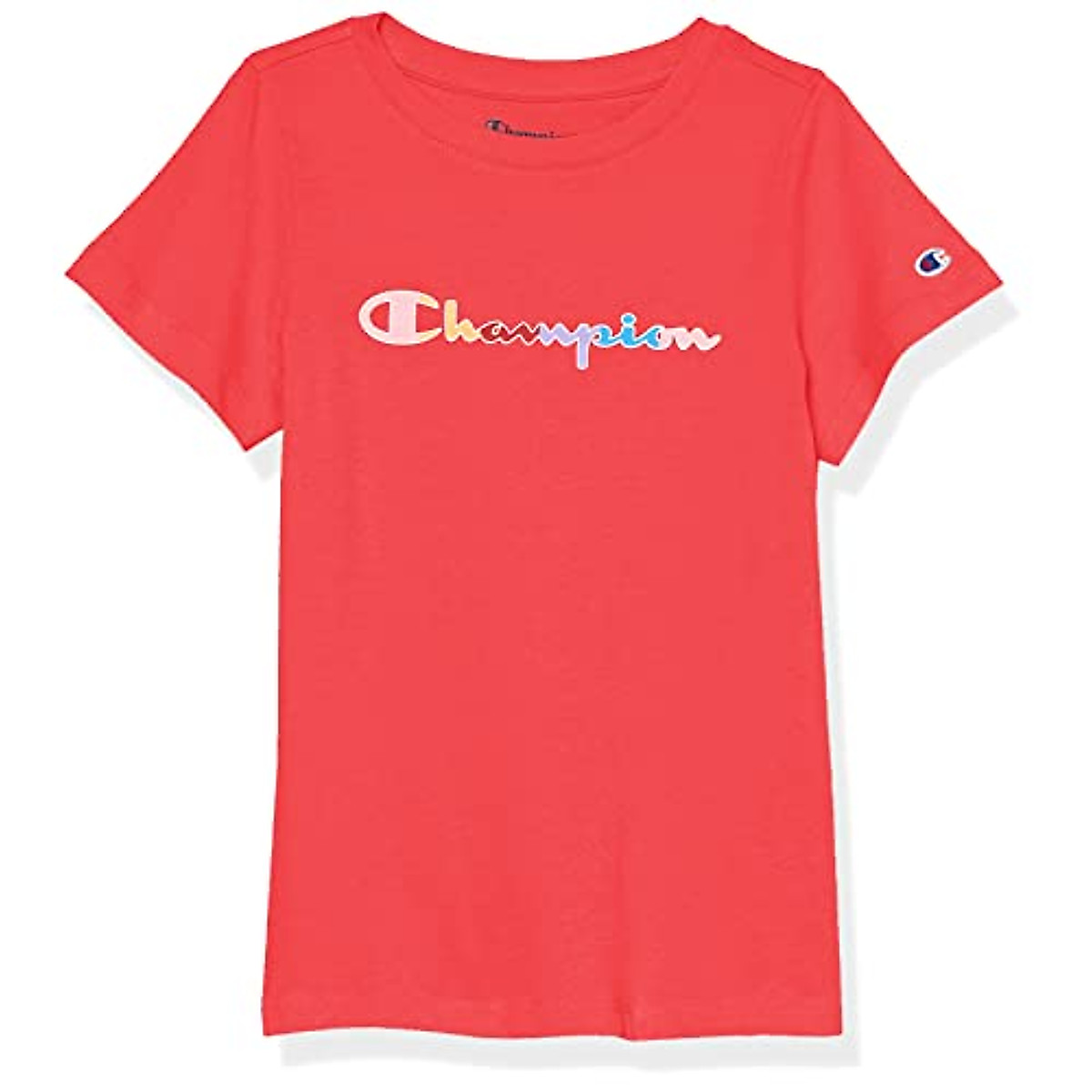 Champion Girls' Big T-Shirt, Kids, Cotton Tee, Multiple Graphics, Red Stone