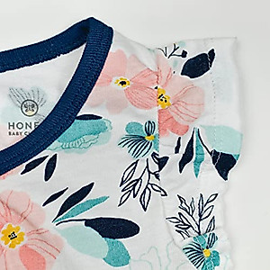 HonestBaby Multipack Short Romper Sets and Dresses 100% Organic Cotton for Infant Baby, Toddler Boys, Girls, Unisex (LEGACY), Dreamy Floral Aqua Blue, 3-6 Months
