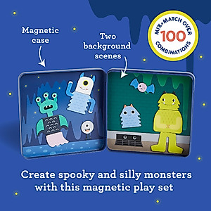 Petit Collage Magnetic Play Set, Monsters – Mix & Match Magnetic Game Board, Ideal for Ages 3+ – Includes 2 Magnetic Scenes and Over 25 Magnet Pieces, Ideal Travel Activity for Kids