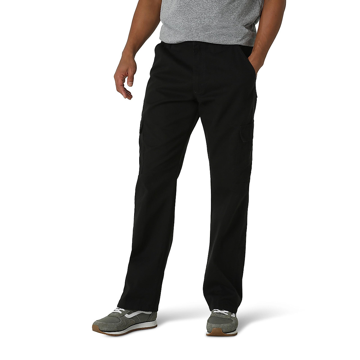 Wrangler Authentics Men's Big & Tall Relaxed Fit Cargo Pant (Logan), Black Twill, 46W x 30L