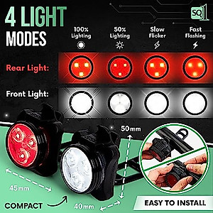 Square1 Bicycle Lights Front and Rear Rechargeable - Bright 300 Lumen Bike Lights for Night Riding - Durable, Waterproof & Multi-Use - Perfect Bike Head Light & Tail Light Set for Night Riding