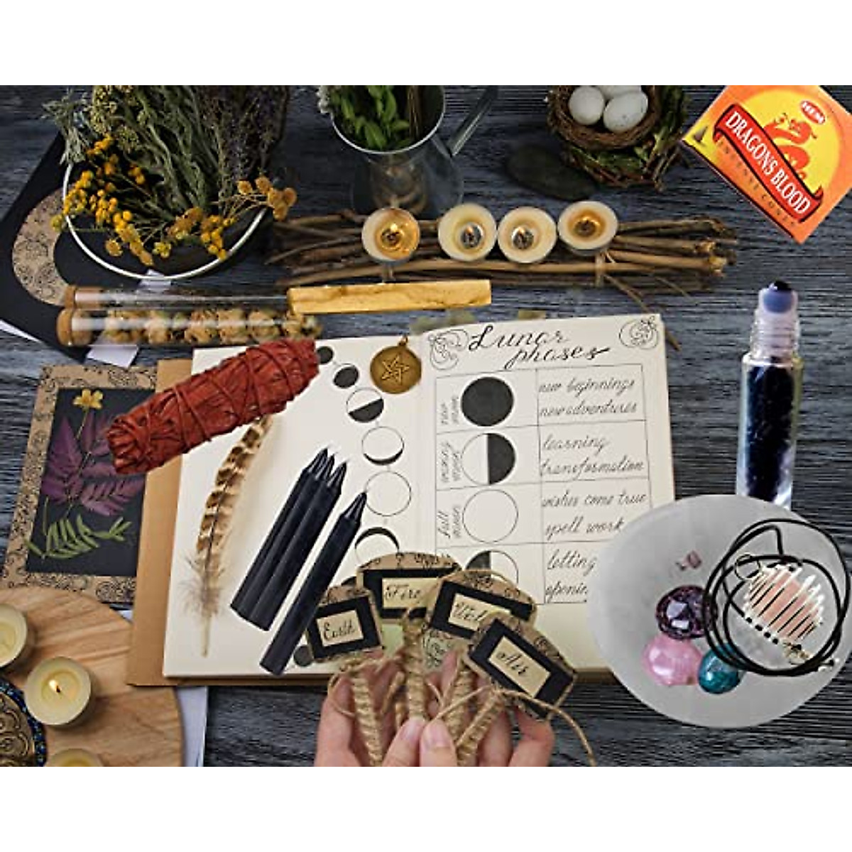 Wiccan Supplies and Tools 11 pc Altar Protection Kit for Wicca Spells, Rituals, Witchy Gifts Witchcraft Decor, Pagan Supplies, Wiccan Starter Kit - Ceremonial Magick Wiccan Gifts (Selenite Bowl Set)