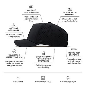melin Odyssey Stacked Hydro, Black, Men's Performance Snapback Hats, Water-Resistant Fitted Baseball Caps for Men & Women, Golf, Running, or Workout Hat, Medium-Large