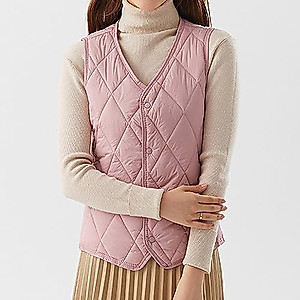 Aniywn Women's Outwear Vest - Stand Collar Lightweight Zip Quilted Vest for Women Zip Up Front Trendy Fall Waist (Pink, XXXL)