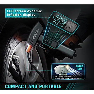 AUXTUR 6IN1 Vehicle Tire Inflator Portable Air Compressor|Escape Tool with Safety Hammer and Seat Belt Cutter|Car Tire Air Pump with LED Light|Digital Tire Pressure Gauge|Car Accessories for Emergency