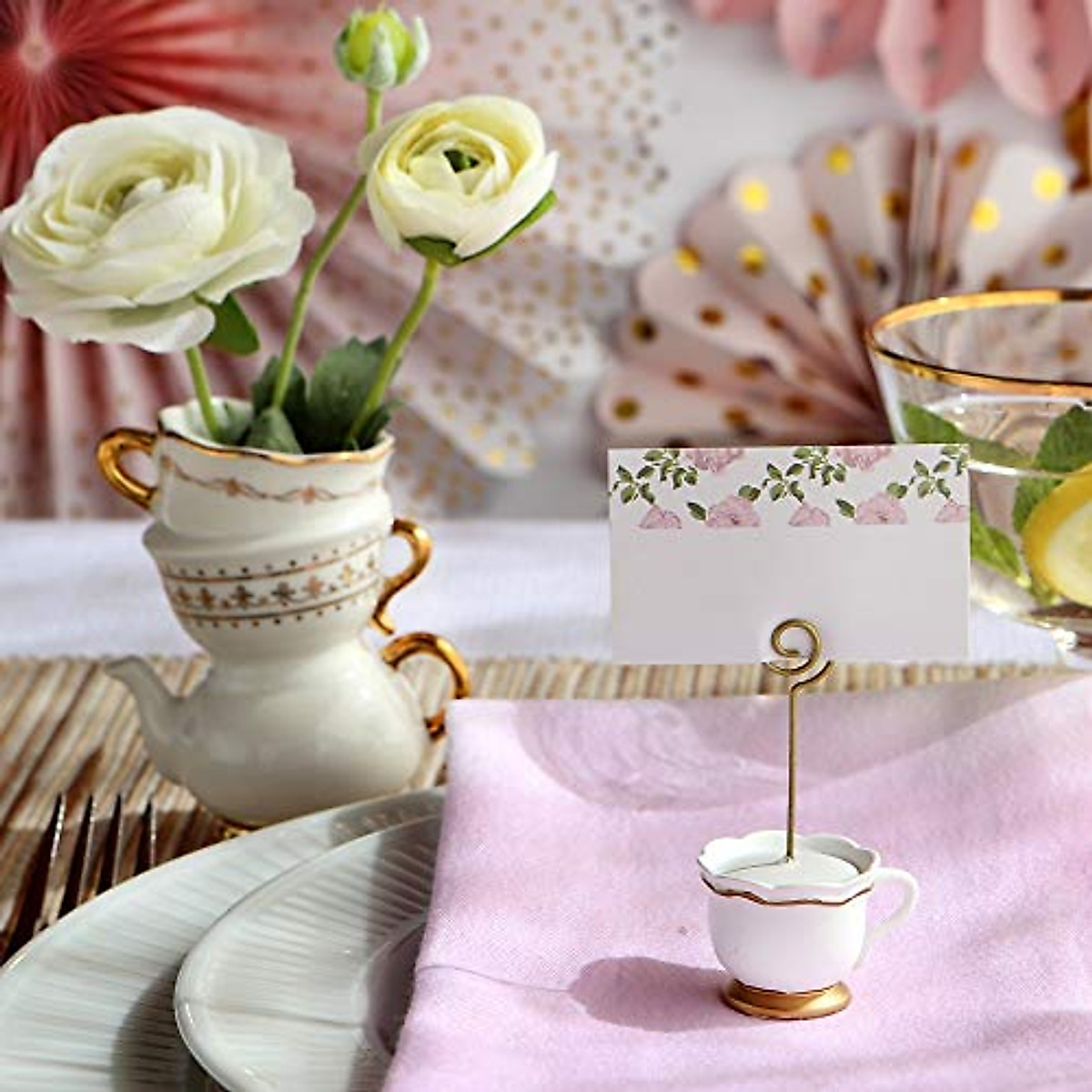 Kate Aspen, Place Card Holders, Tea Time Whimsy, Teapot and Teacup, Place Cards Included, Set of 6,Pink