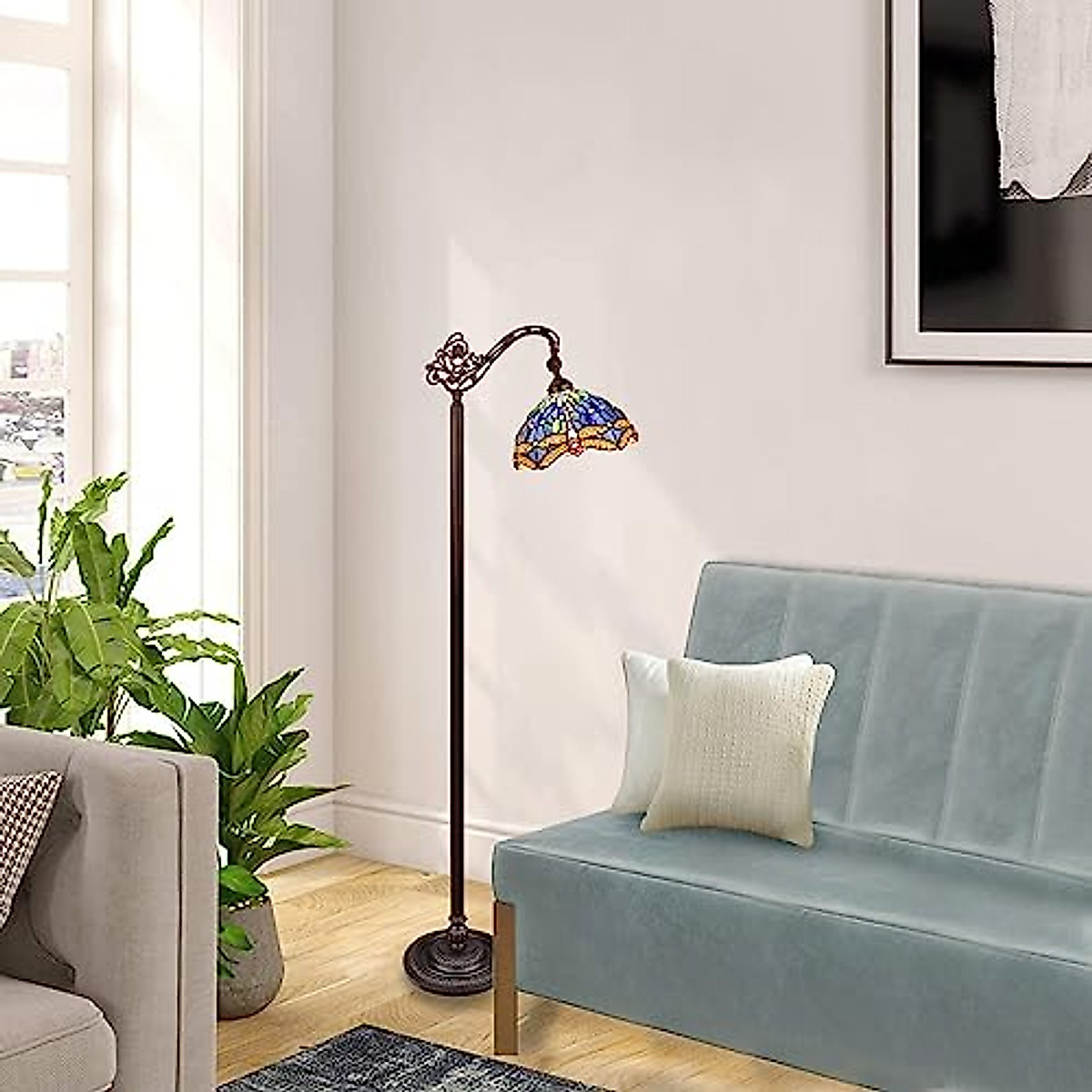 Radiance Goods Dragonfly-Style 1-Light Dark Bronze Finish Reading Floor Lamp 11" Shade