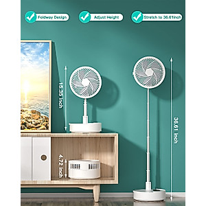 AICase Stand Fan, 9.5 inch Folding Portable Telescopic Floor/USB Desk Fan with 10000mAh Rechargeable Battery,4 Speeds Super Quiet Adjustable Height and Head Great for Office Home Outdoor Camping