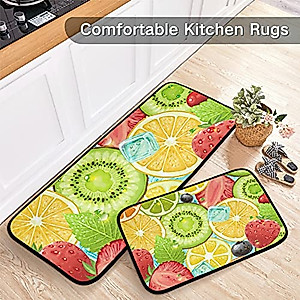 Lemon Strawberry Kitchen Rugs and Mats Set 2 Piece Non Slip Washable Runner Rug Set of 2 for Floor Home Kitchen Laundry Decorative