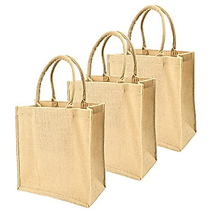 Large 16x7x13 Burlap Jute Reusable Canvas Bag with handles Blank Totes for Gifting, Wedding, Grocery Shopping, Beach Trip, Made With Hidden Cell Phone/Wallet Zipper Pocket (Set Of 3)