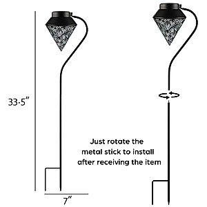 Bownew Garden Metal Solar Pathway Lights Outdoor Decorative Path Lights with Hanging Flower Lanterns for Patio and Yard - Set of 2