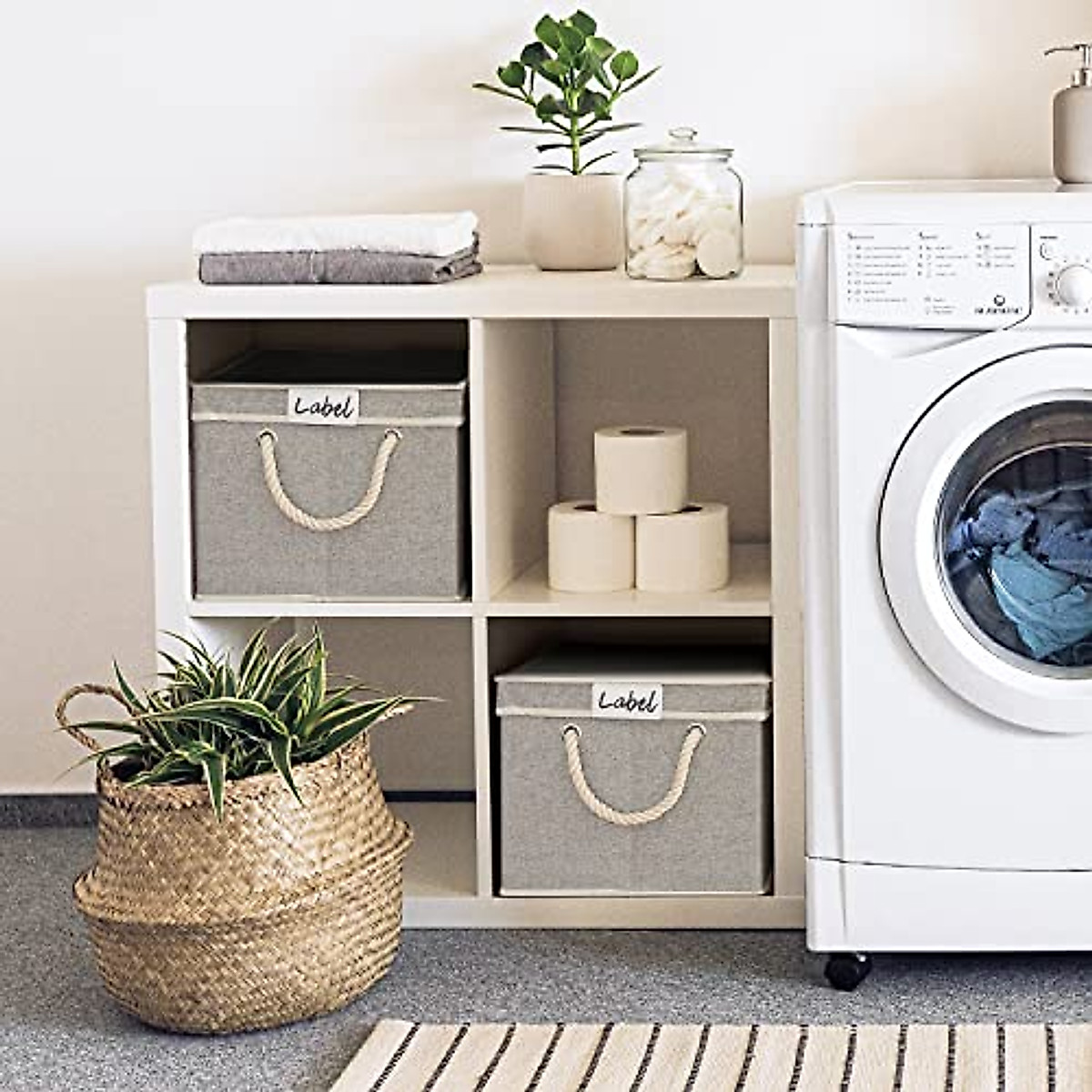 LoforHoney Home Bundle- Storage Bins with Lids Light Gray XLarge 2-Pack, Storage Bins with Cotton Rope Handles Light Gray Large 2-Pack