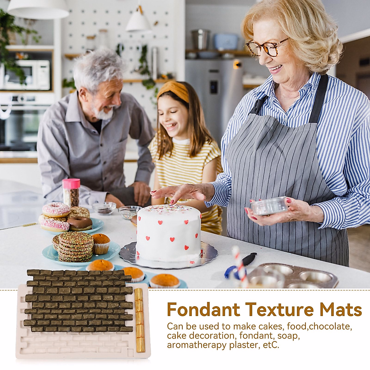 Fondant Impression Mat, Silicone Brick Wall Pattern Lace Mat Silicone Imprint Mold Sugarcraft Wedding Cake Decorating Tools Chocolate Sugar Baking Mold