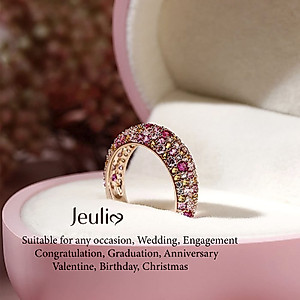 Jeulia Eternity Ring Wedding Band Multi-color Stones Sterling Silver Rose Gold Plated Cubic Zirconia Double Row Jewelry for Women Engagement Bridal Sets Anniversary Promise with Gift Box (Pink, 9)