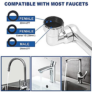 MLG Tools Universal 1080 Swivel Robotic Arm Swivel Extension Faucet Aerator Sink Water Splash rotatable Faucet Aerator 2 Mode Rotating Filter Extension，ABS
