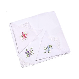 Ladies Hankies Cotton Embroidery Ladies' Vintage Floral Lace Handkerchiefs for Wedding Party (6 Pack)