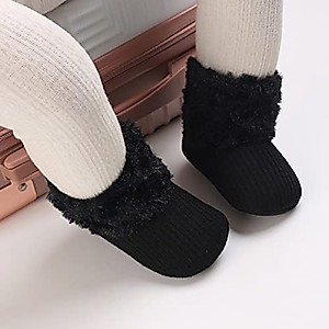Jonbaem Baby Boys Girls Fleece Fur Knit Winter Warm Snow Boots Soft Sole Crib Shoes Booties for Newborn Infant Toddler(12-18 Months,Black)