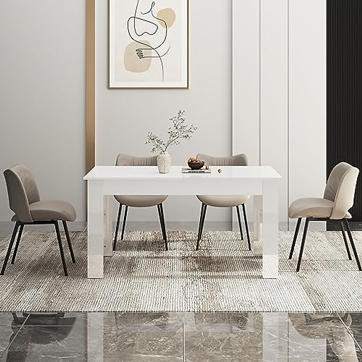 Fingertip WD Extendable Dining Table for 6-10 Person, Wooden Dining Room Table, Modern Extendable Table for Gatherings, Meeting for Small Kitchens, Dining Office Areas(White)