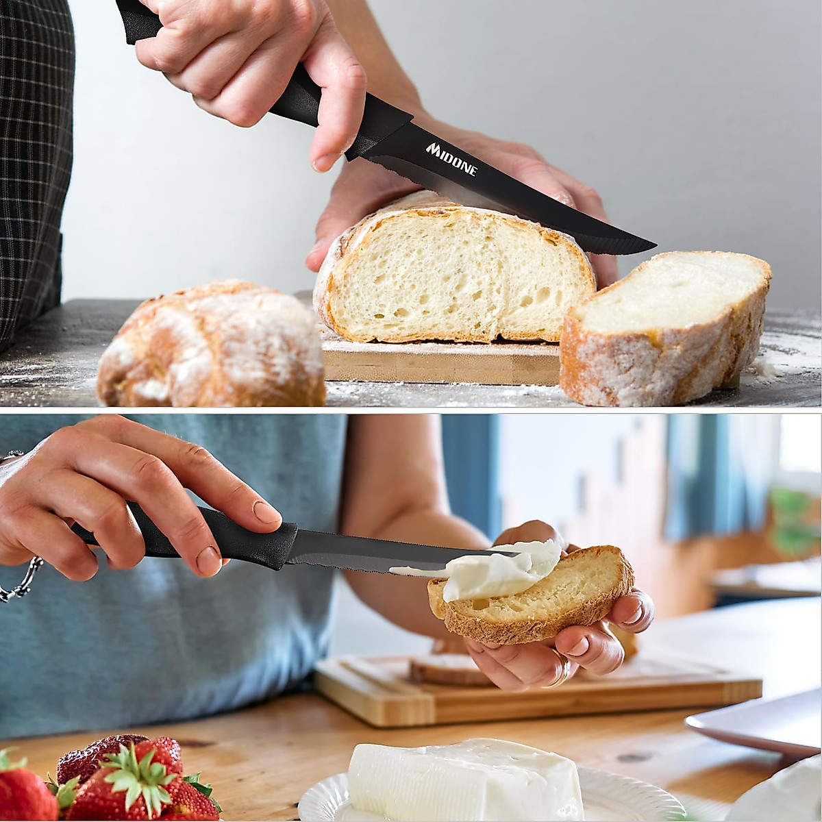 MIDONE 8 Pcs Steak Knives, Steak Knives Set of 8, High-Carbon Stainless Steel Steak Knife Set, Ergonomic Handles Serrated Steak Knives for Precise Cutting, Elegant Black