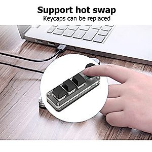Yoidesu 3 Keys Mechanical Keyboard, RGB Programming Macro keypad, Mini USB 3 Keys Keypad Mechanical Gaming PC Keyboards, Red Switch, Hot Swap Switch, Plug and Play