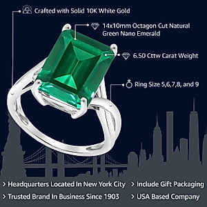 Gem Stone King 10K White Gold Gemstone Birthstone Engagement Ring | Emerald Cut 14X10MM | Wedding Engagement Anniversary Promise Ring For Women | Available In Size 5-9