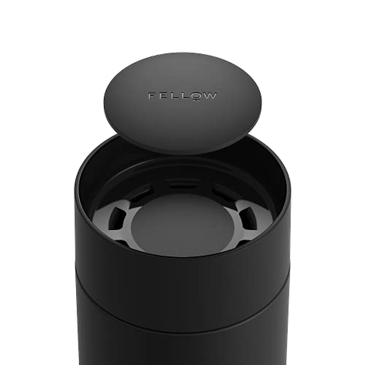 Fellow Carter Move Mug with 360º Sip Lid - Open Top Coffee To-Go Tumbler with Ceramic Interior, Vacuum-Insulated Stainless Steel, Matte Black, 12 oz Cup