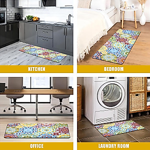 Boho Kitchen Rugs Anti Fatigue Kitchen Rugs and Mats Non Skid Washable Cushioned Kitchen Mats for Floor Bohemian Colorful Rugs for Sink Laundry Bathroom,Set of 2,17.3 X28+17.3 X 47 Inch, PVC