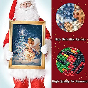 LazyFold Christmas Diamond Painting Kits,Full Drill Round Diamond Art Angel Praying Winter Diamond Painting for Adults Beginners,Christmas Gift,Wall Decor(12"x16")
