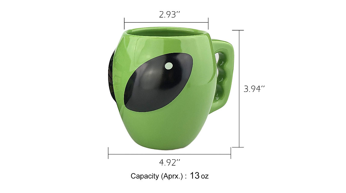 VanEnjoy Green Alien Mug - 3D Space Ceramic Cup for Coffee & Tea